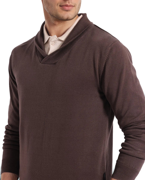 Rare Rabbit Men's Kenlay Brown Full Sleeve Collarless Regular Fit Plai