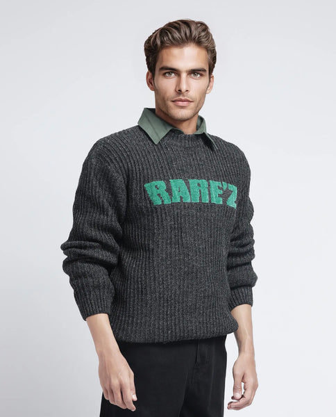 Rare Rabbit Men's Batten Dark Grey Cotton Fabric Full Sleeve Crew Neck