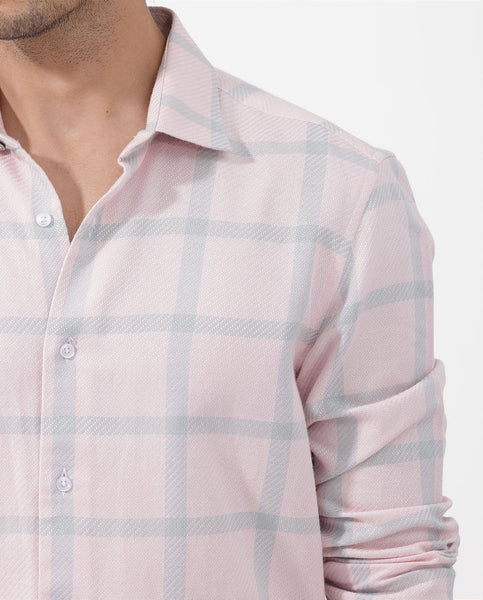 Rare Rabbit Mens Pierce Pink Cotton Viscose Fabric Full Sleeves Checks