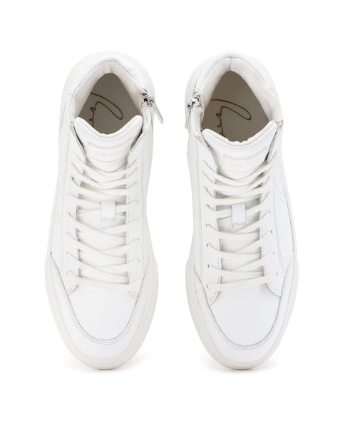 Rare Rabbit Men's Panzer White Leather Round Toe Derby Style Zip Closu